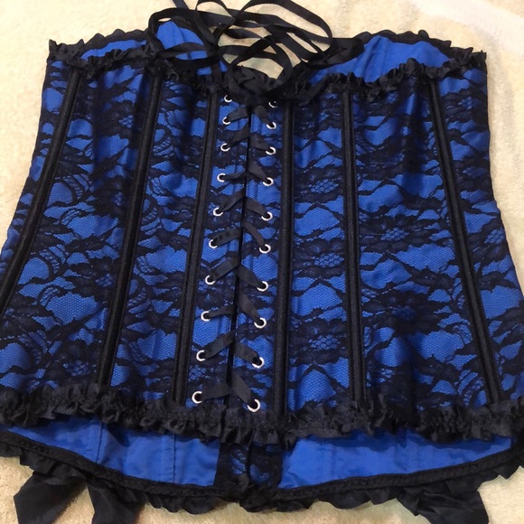 Tops | Sexy Blue And Black Lace New Corset | Poshmark